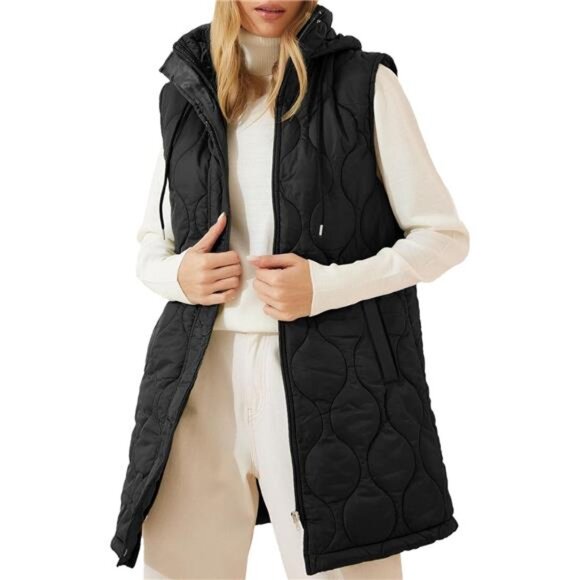 Jackets & Coats | Womens Long Puffer Vest Sleeveless Hooded Puffer ...